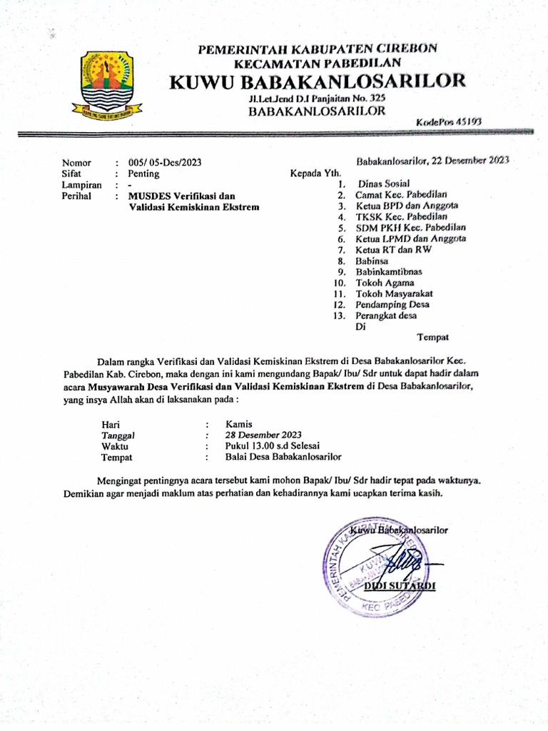 Contoh Surat Undangan Musyawarah Desa | PDF