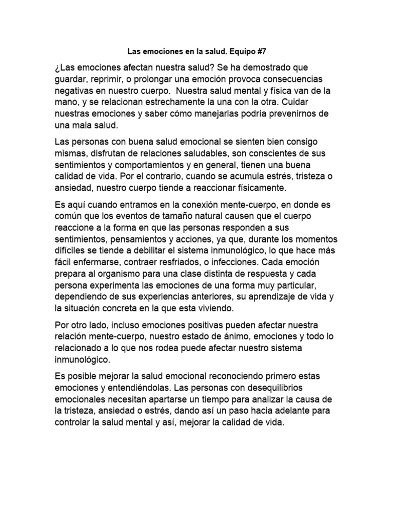 Las Emociones en La Salud | PDF