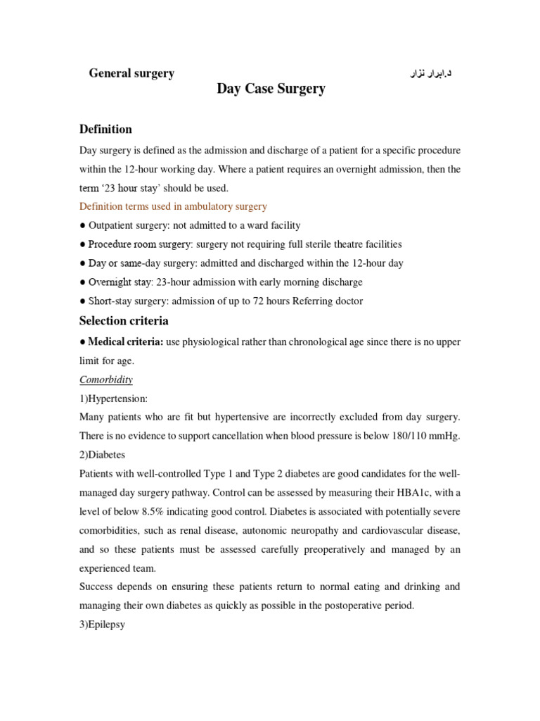 Day Case Surgery | PDF | Anesthesia | Surgery