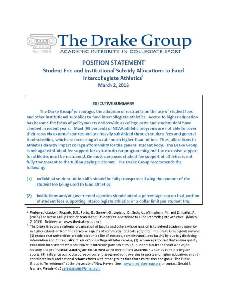 Drake Group Student Fees | PDF | Tuition Payments | Ncaa Division I