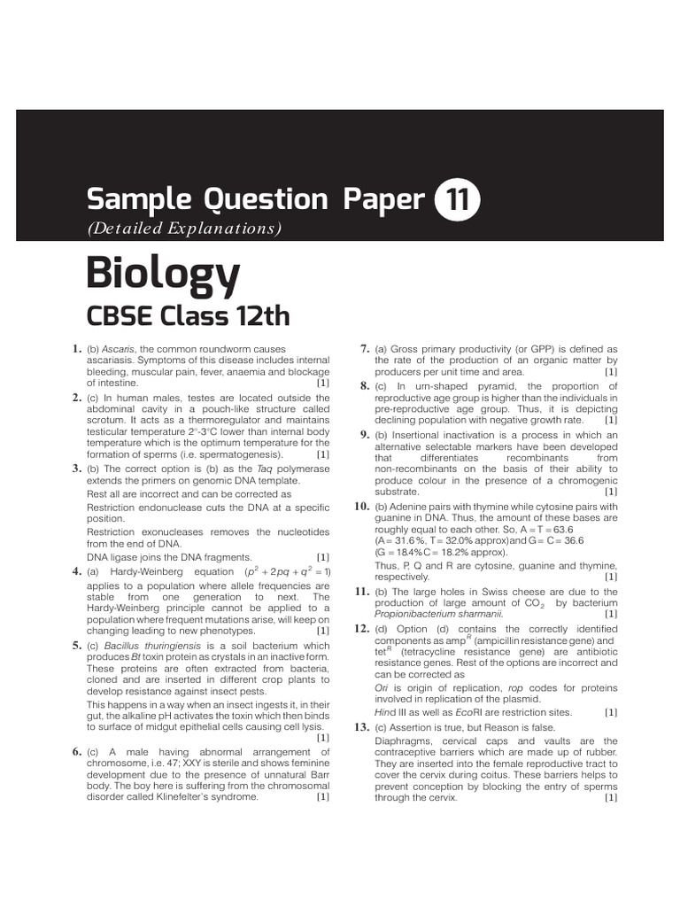 CBSE BIO 12th Sample Paper - 11 - Sol | PDF | Dna | Primer (Molecular ...
