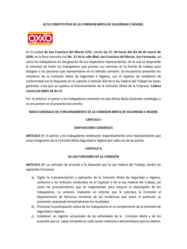 Acta Constitutiva de La Comision Mixta de Seguridad e Higiene | PDF | Gobierno