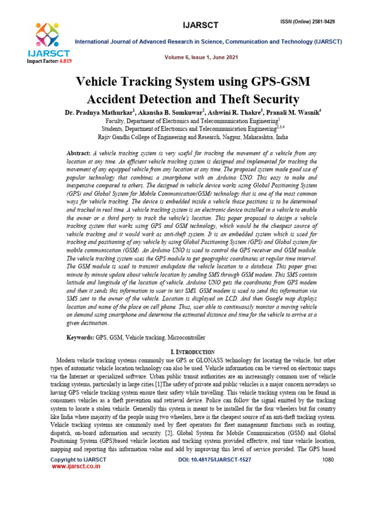 Vehicle Tracking System Using GPS-GSM Accident Detection and Theft ...