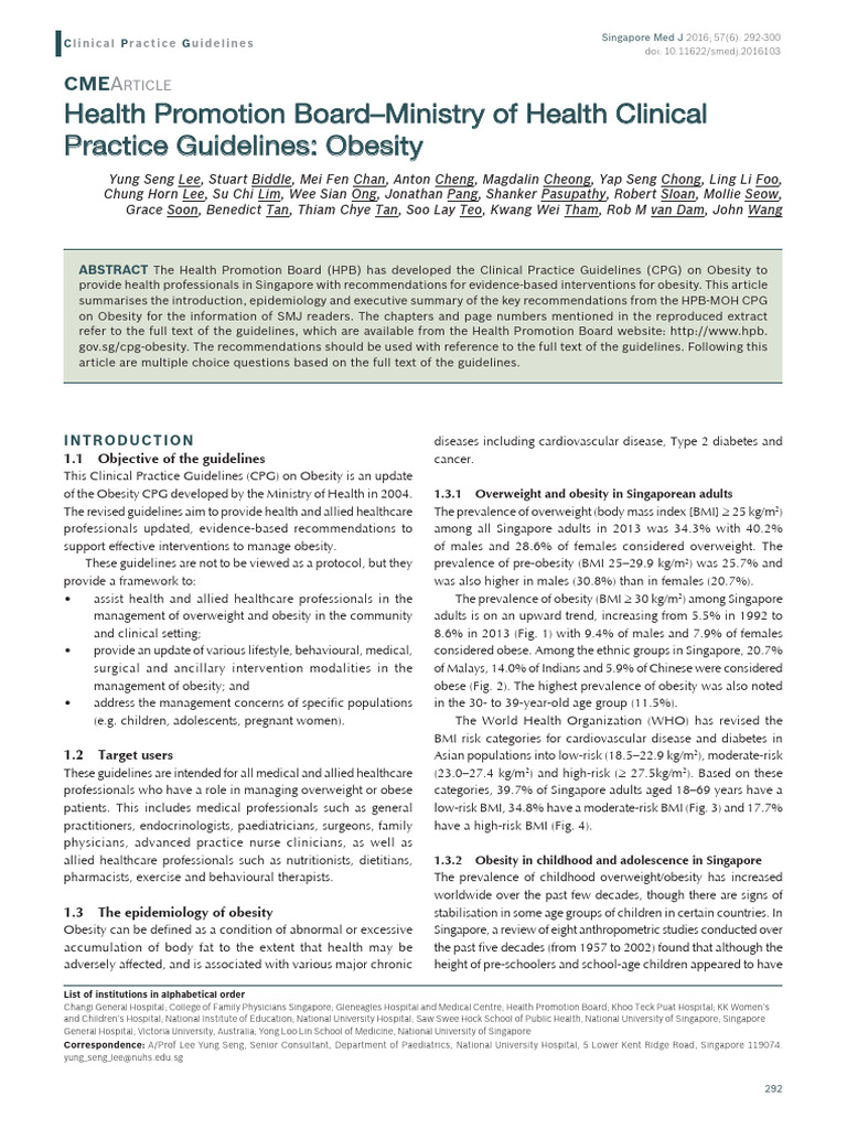 Lee 2016 - Health Promotion Board CPG Obesity SMJ-57-292 | Download ...
