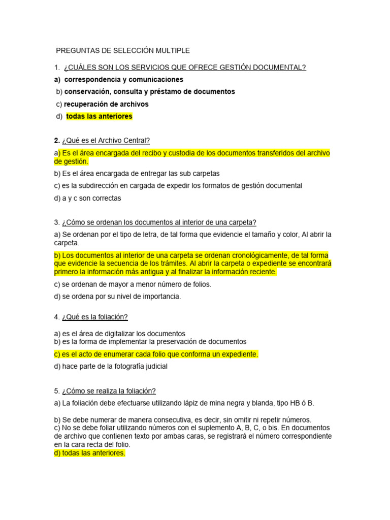 Cuestionario Preservacion de Documentos | PDF | Gestión de registros | Ciencias de la Información