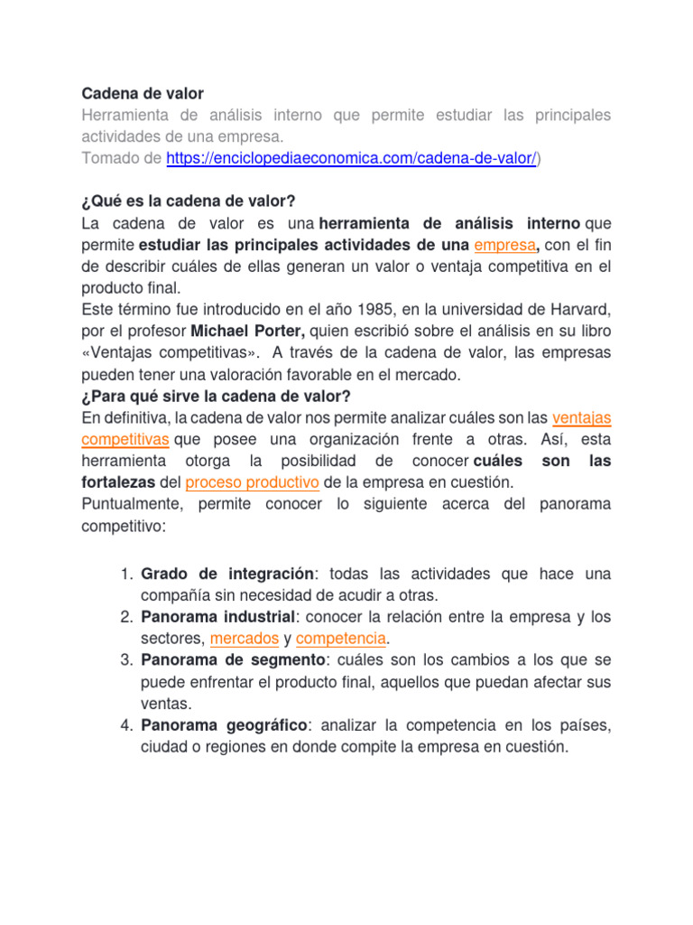 Análisis de la Cadena de Valor | PDF | Cadena de valor | Logística
