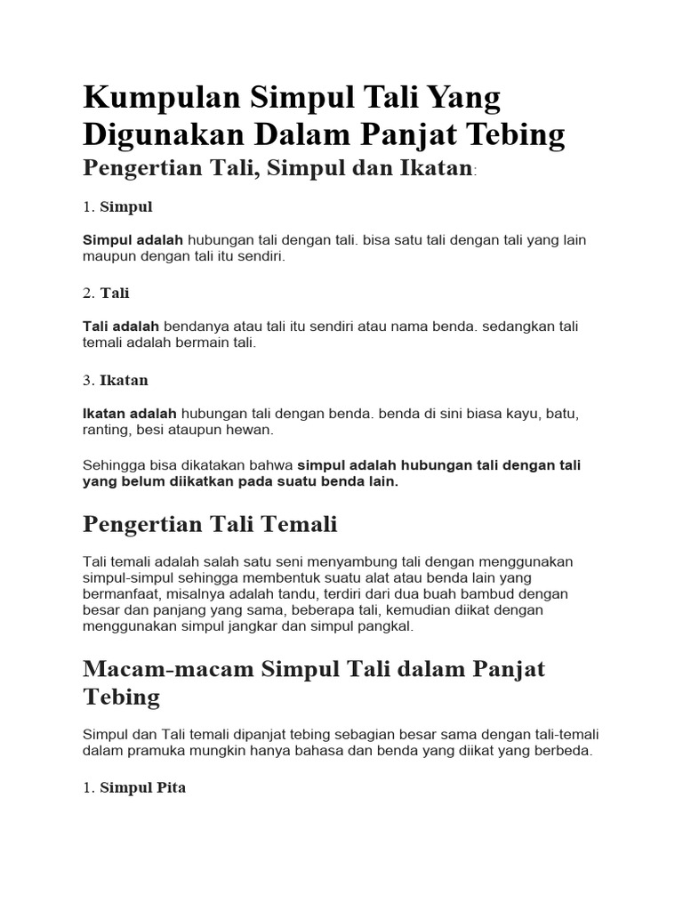 Simpul Tali untuk Panjat Tebing | PDF