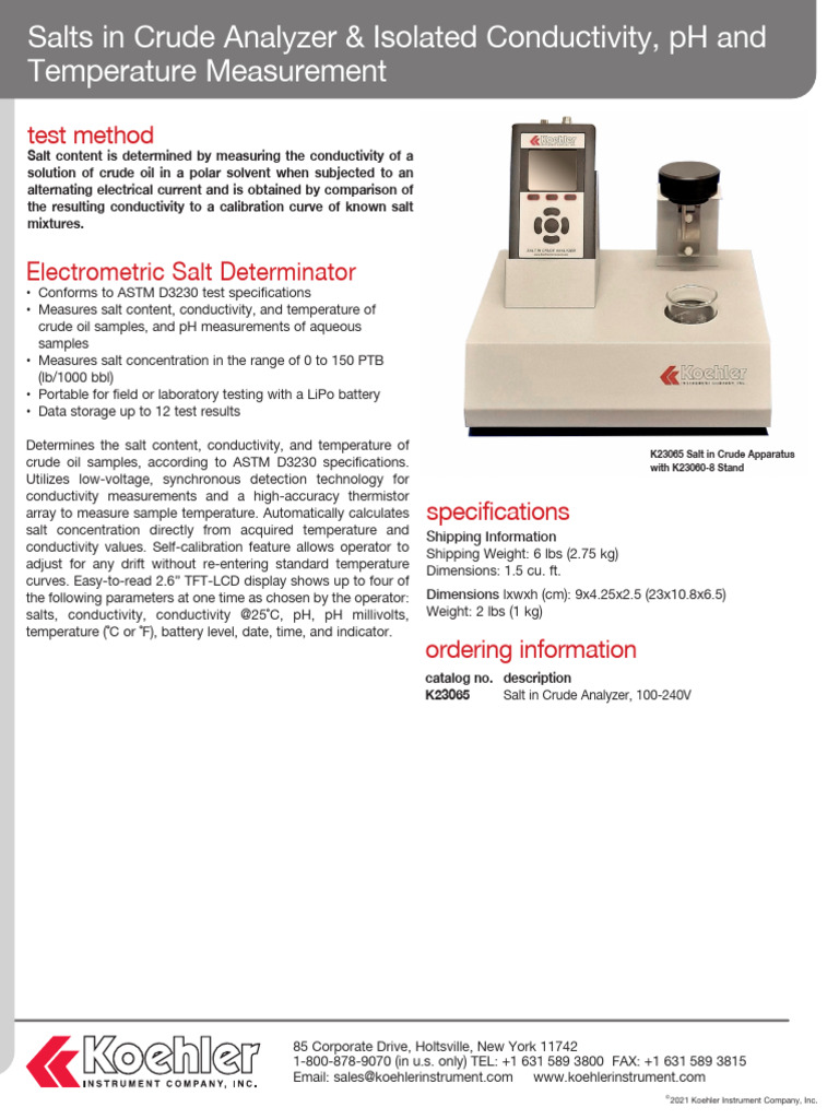 K23065 - Salt in Crude - Technical Datasheet | PDF | Ph | Physical Sciences