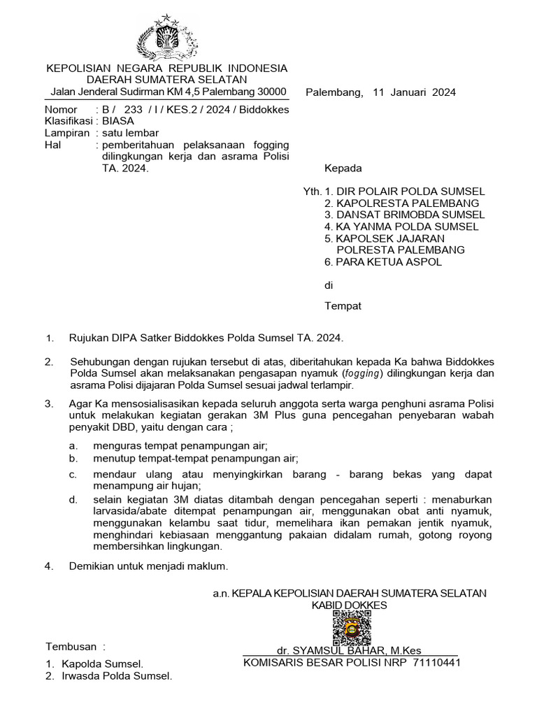 Surat Pemberitahuan Fogging 2024 | PDF