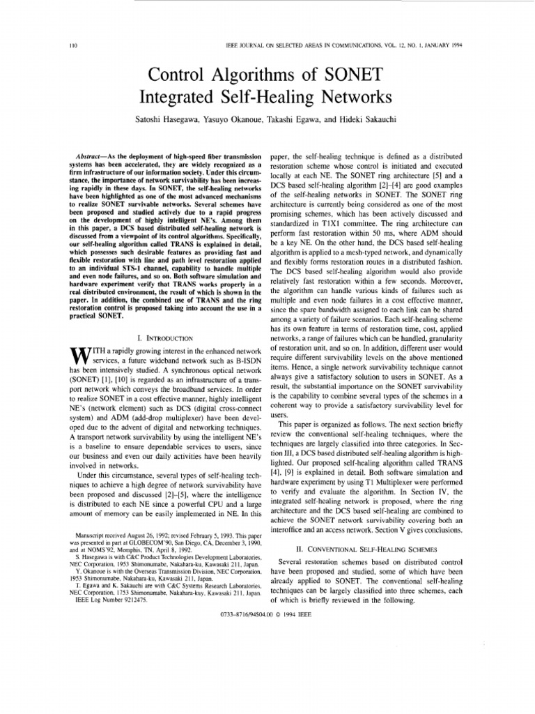 Control Algorithms of SONET Integrated Self-Healing Networks | PDF ...