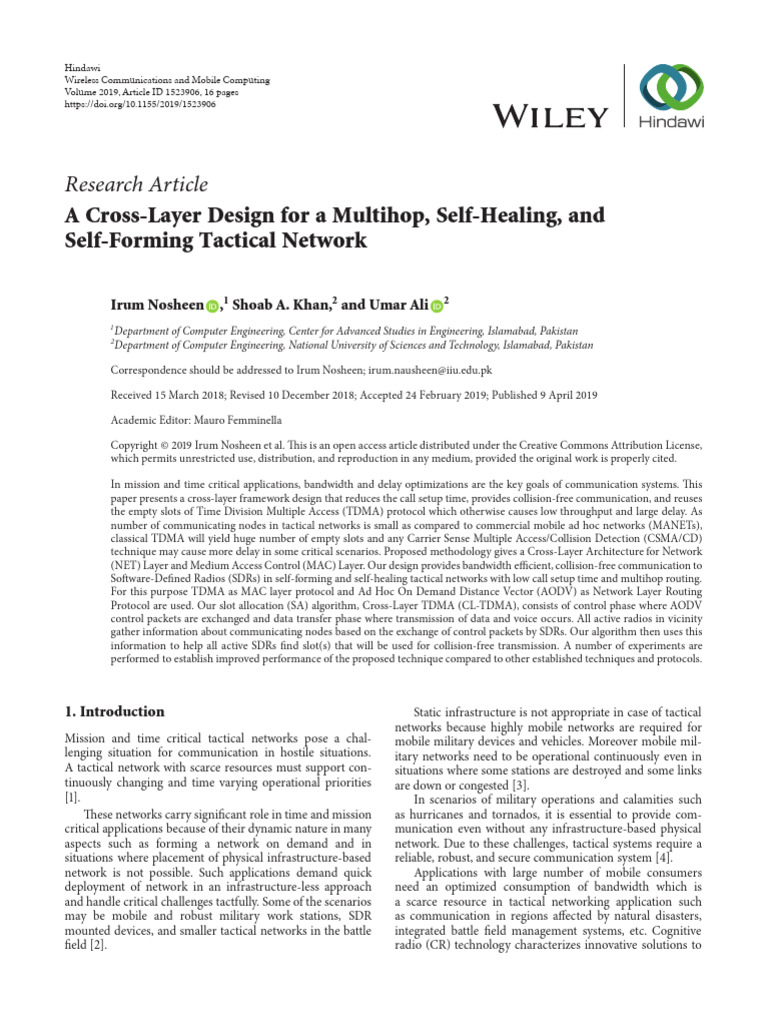 A Cross Layer Design For Multihop Self Healing And Self Forming Tactical Network Pdf 