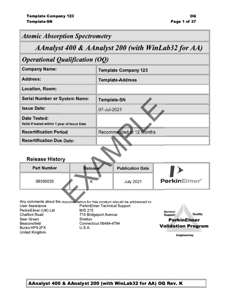 Ejemplo - 09350033K OQ PerkinElmer AAnalyst 200400 With WinLab32 AA | PDF
