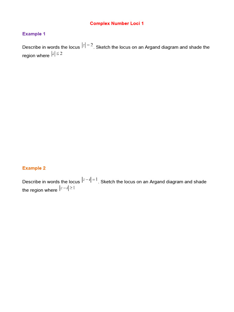 Complex Number Loci Examples and Diagrams | PDF | Language Arts ...