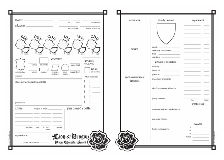 Editable Lion & Dragon Character Sheet | PDF