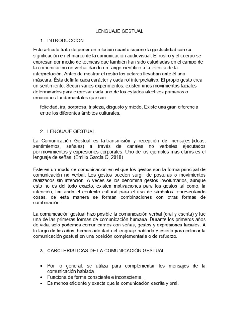 Comunicación Gestual: Definición y Ejemplos | PDF | Comunicación | Comunicación no verbal