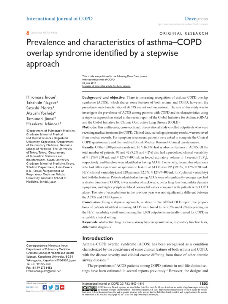 Inoue Et Al. - 2017 - Prevalence and Characteristics of Asthma-COPD Over | PDF | Chronic ...