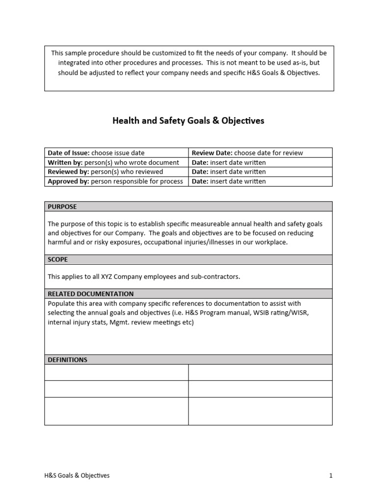 Health & Safety Objectives | PDF | Occupational Safety And Health | Goal