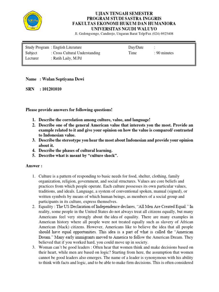 Wulan Septiyana Dewi - UTS CCU Reg-2 | PDF | Psychology | Behavioural Sciences