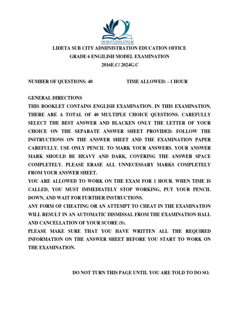 English Model Exam Grade 6 | PDF | Singapore | World Politics