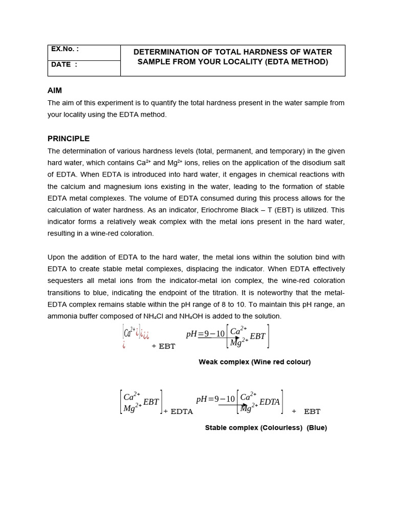 Lab Exp - Locality Water Sample | PDF | Titration | Chemistry