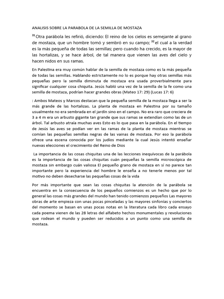 Analisis Sobre La Parabola de La Semilla de Mostaza | PDF