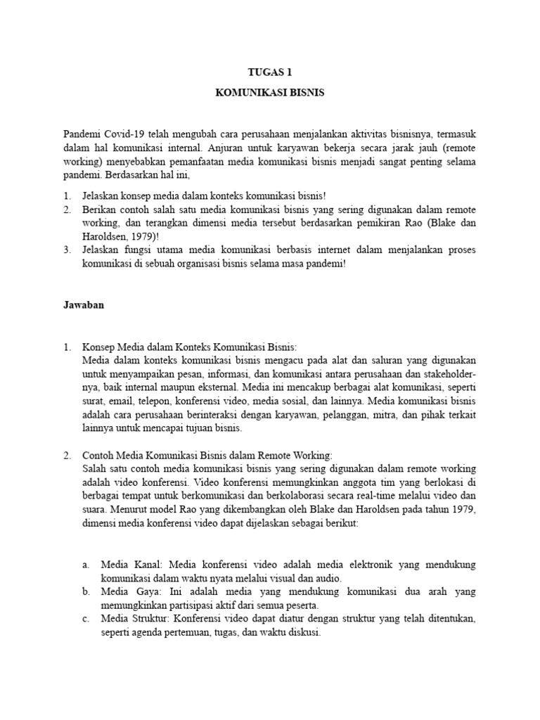 TUGAS 1 Komunikasi Bisnis | PDF