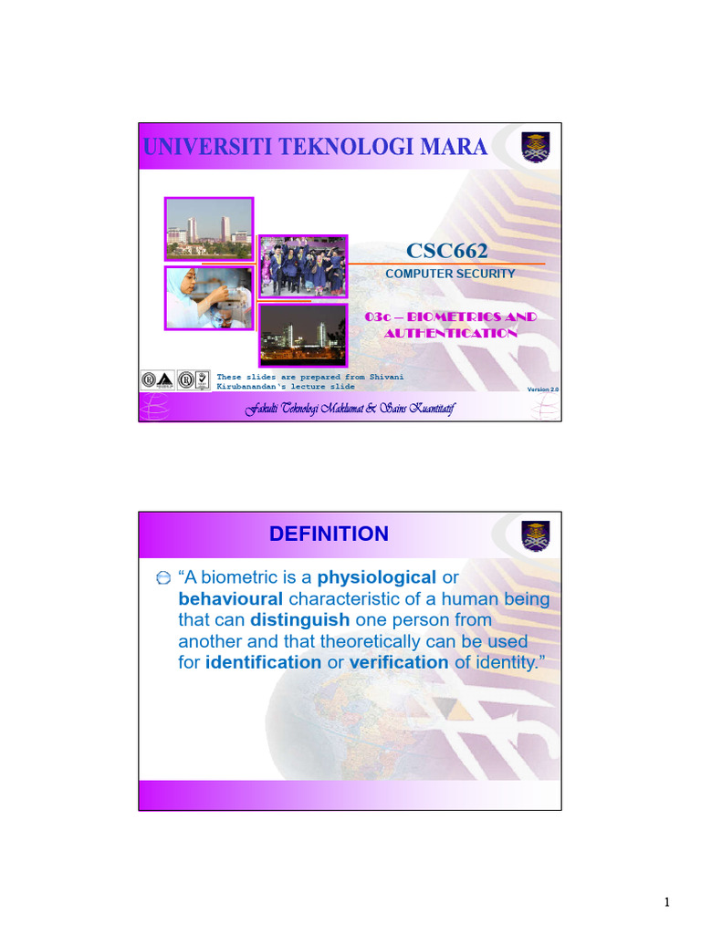 03c - Biometrics and Authentication | PDF | Biometrics | Fingerprint