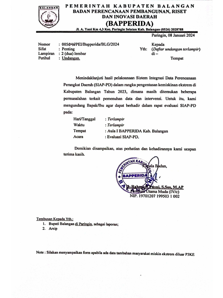 Undangan Evaluasi Siap-Pd 2024 | PDF