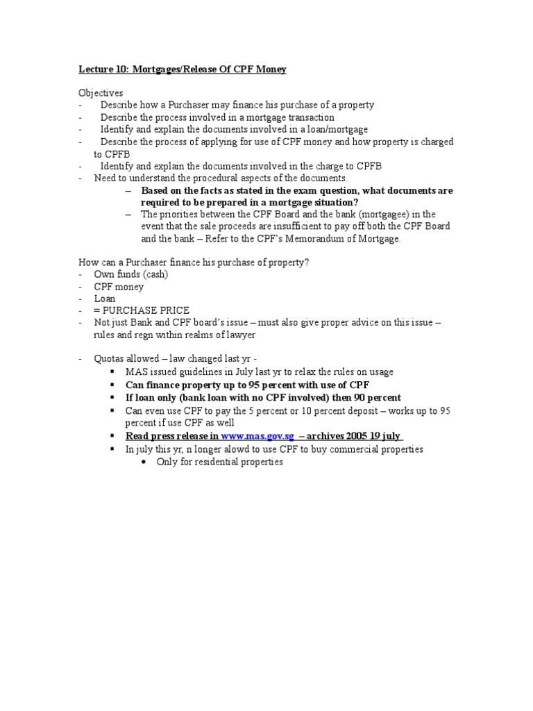10 Mortgages and CPF Funds | PDF | Mortgage Law | Loan To Value Ratio