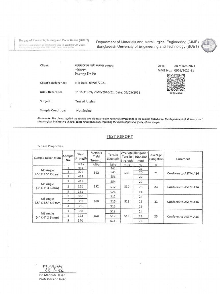 Buet Test Report 2 - VSL | PDF