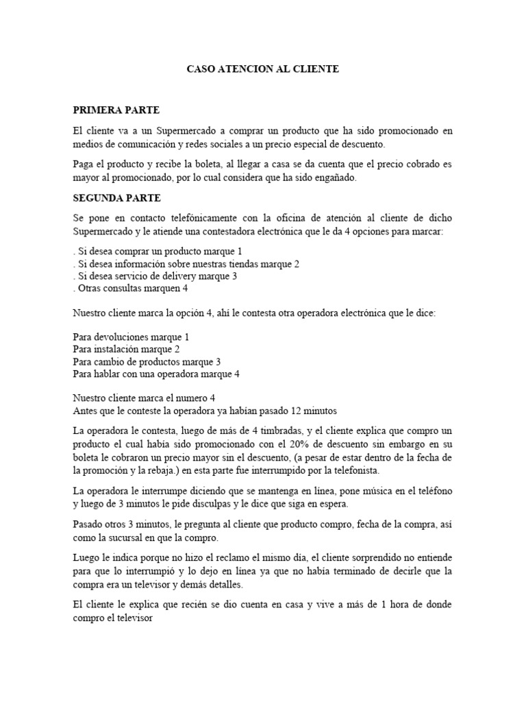 Tarea Reclamo de Cliente | Descargar gratis PDF | Servicio al Cliente ...