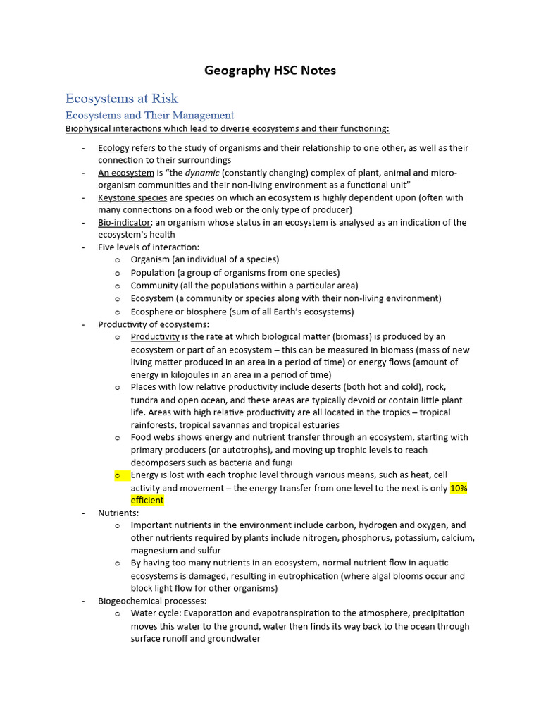 Geography HSC Notes | PDF | Ecosystem | Biodiversity