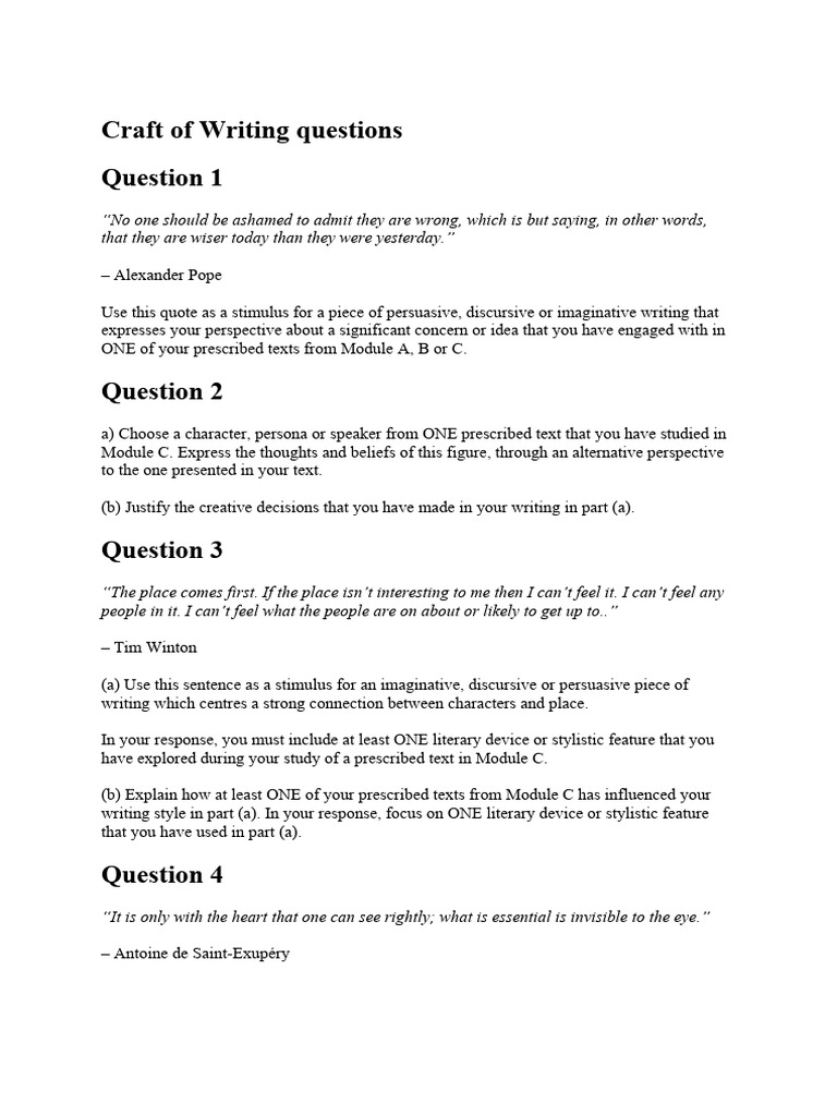 Craft of Writing Questions | PDF