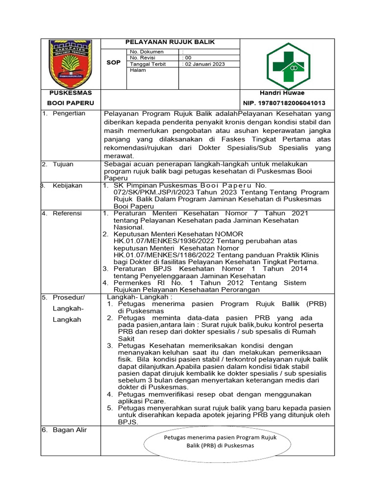 Sop Pelayanan Rujuk Balik | PDF