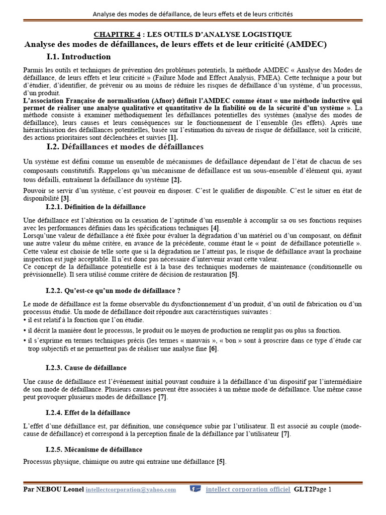 Chapitre 5 Les Outils D'analyse Logistique AMDEC | PDF | Risque | Ingénierie de fiabilité