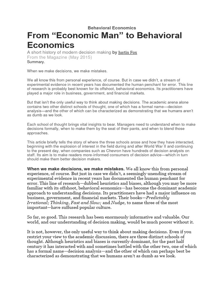 Behavioral Economics-HBR Article | PDF