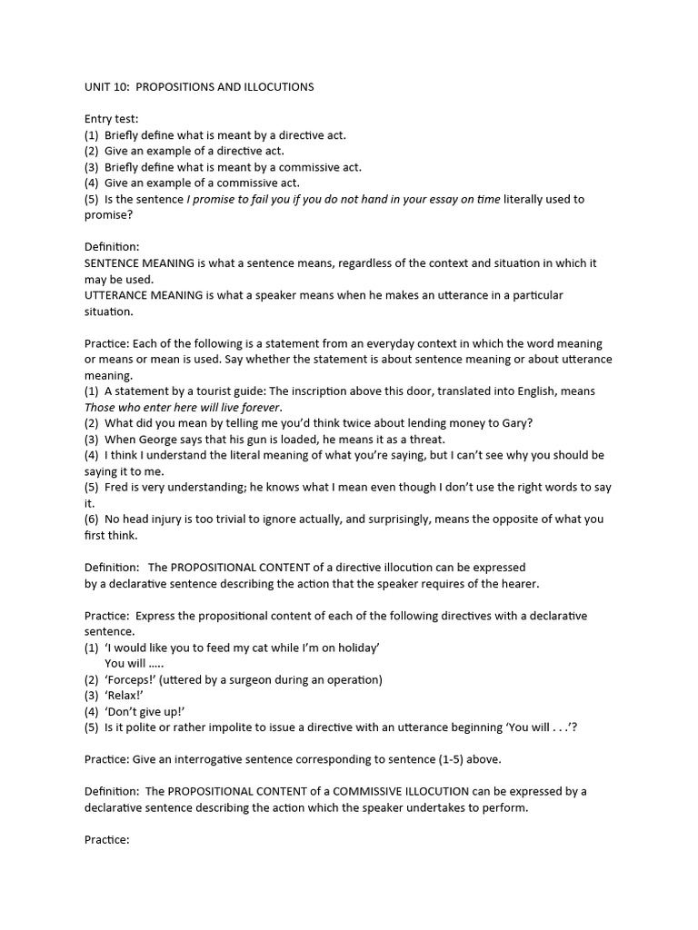 Unit 10 Propositions and Illocutions | Download Free PDF | Syntax | Human Communication