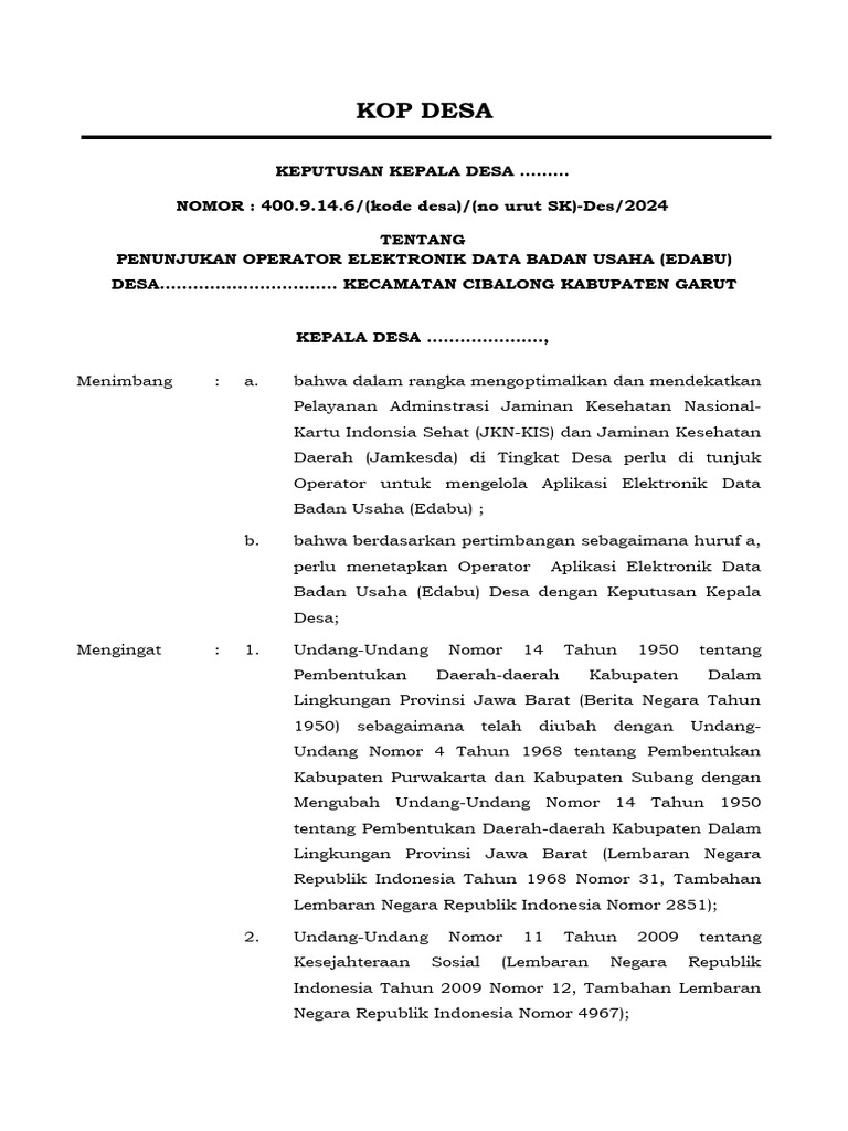 Penunjukan Operator Edabu Desa Cibalong | PDF | Pengelolaan Keuangan & Uang