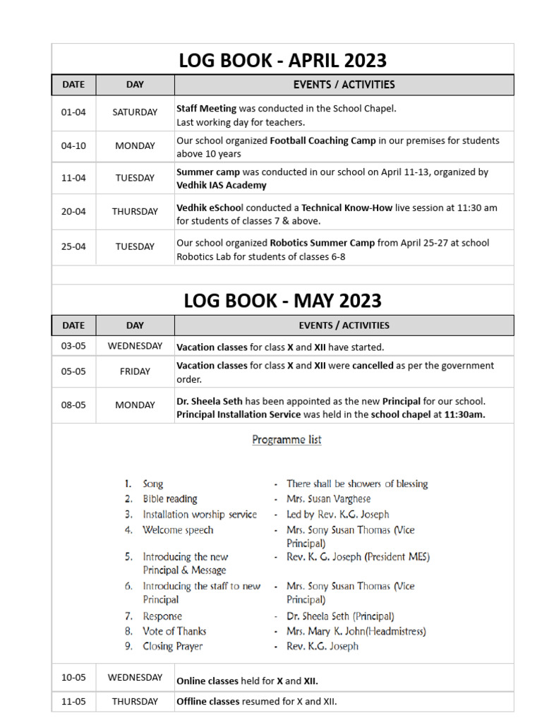 Log Book 2023-24 | PDF