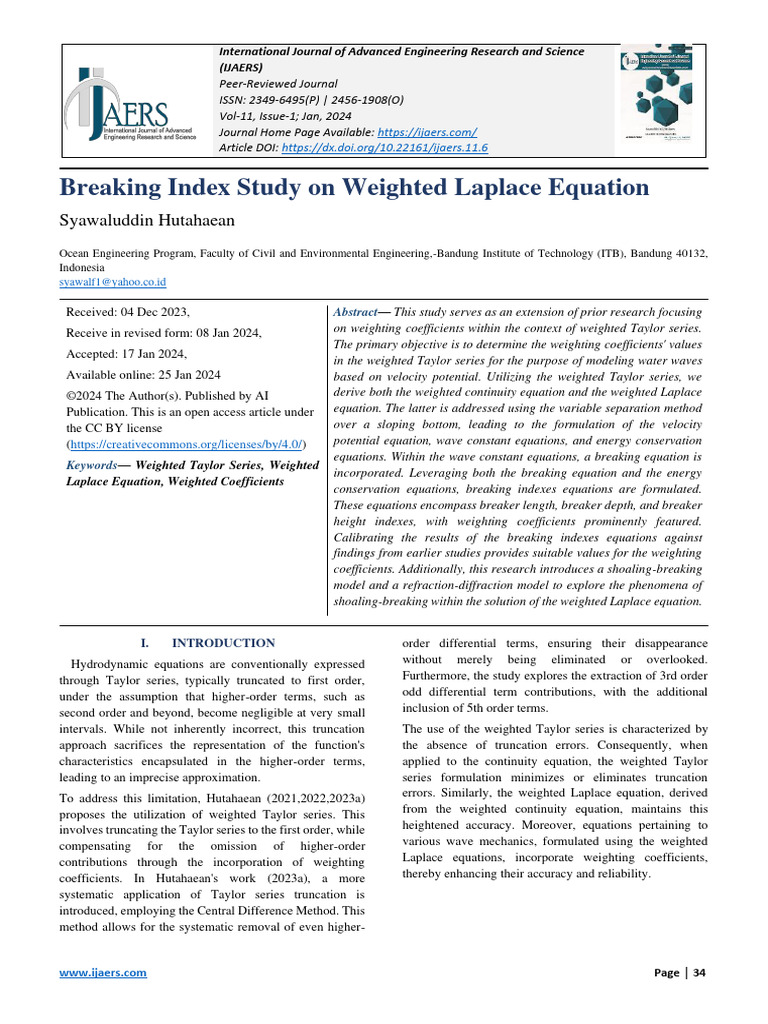 Breaking Index Study On Weighted Laplace Equation | PDF | Waves | Equations