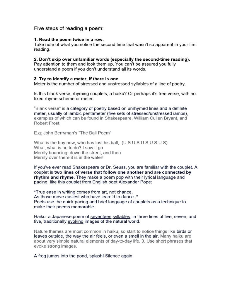 Five Steps of Reading A Poem | PDF