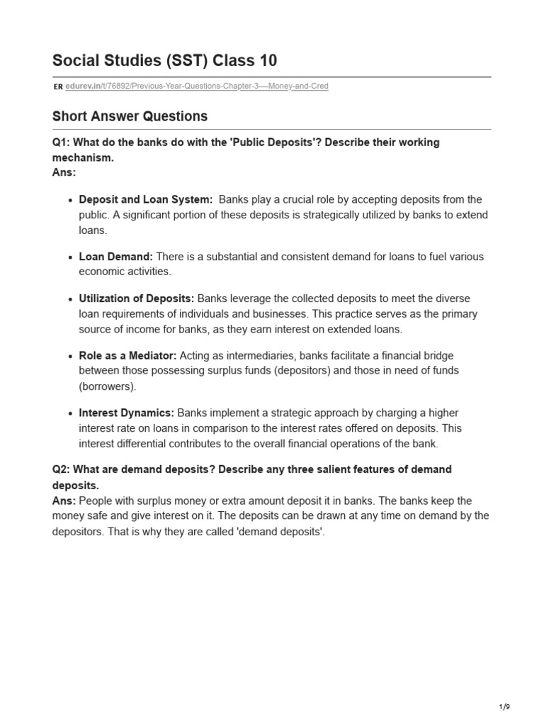 Edurev - In-Social Studies SST Class 10 | PDF | Loans | Finance & Money ...