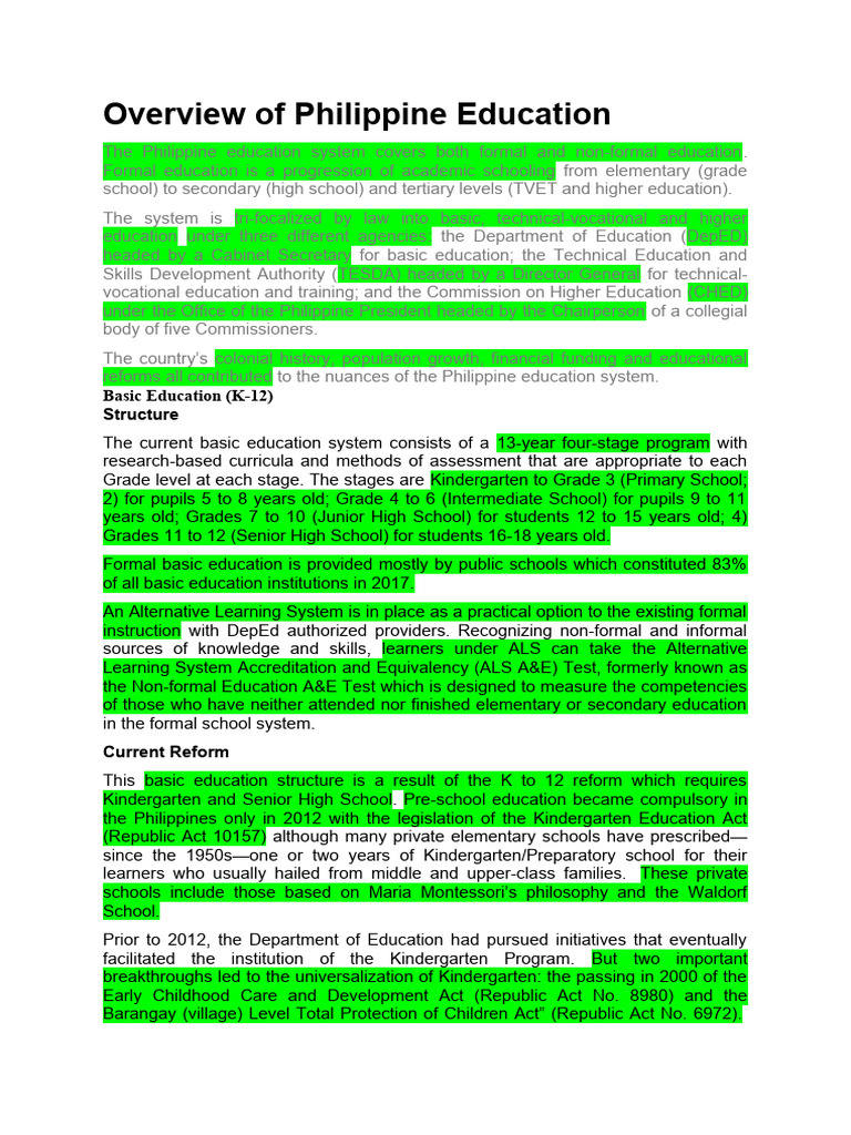 Overview of Philippine Education | PDF | Vocational Education