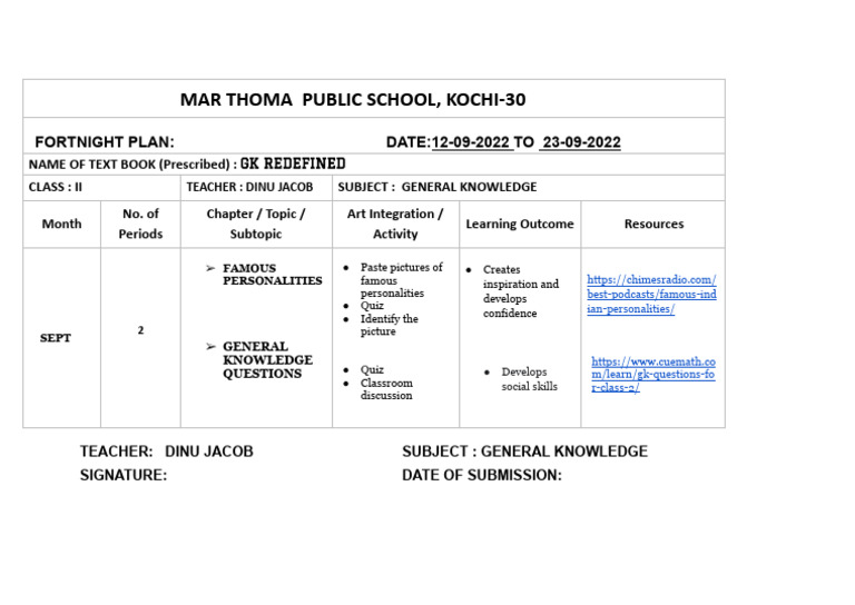 Class 2 - GK - Lesson Plan | PDF
