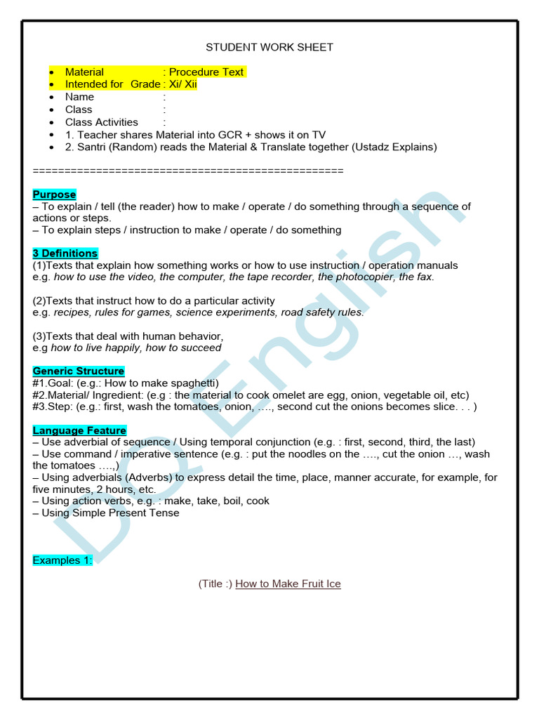 Procedure Text - Grade Xi&Xii | PDF | Printer (Computing) | Cakes
