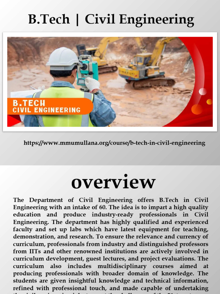 B.Tech in Civil Engineering Overview | PDF | Civil Engineering ...