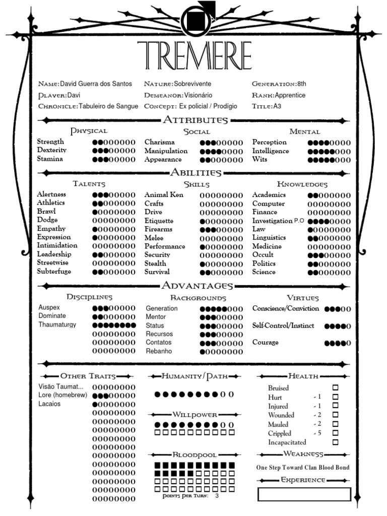 Ficha de Personagem Tremere para RPG | PDF | Negócios