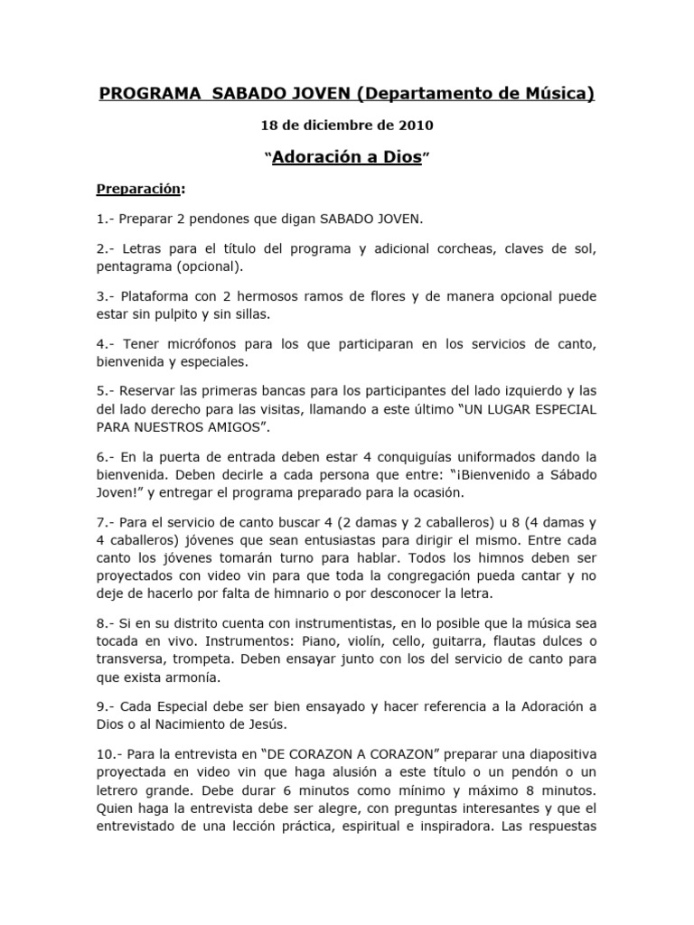 Programa Sábado Joven: Adoración y Música | PDF | Oración | Jesús