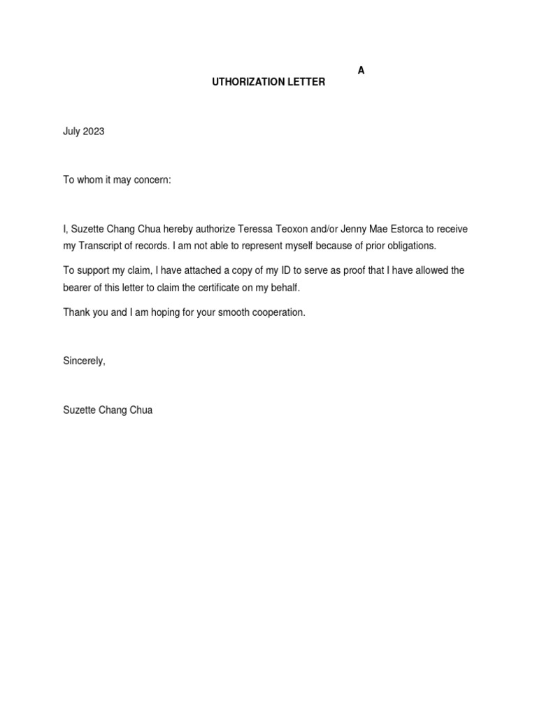 Authorization for Transcript Pickup | PDF
