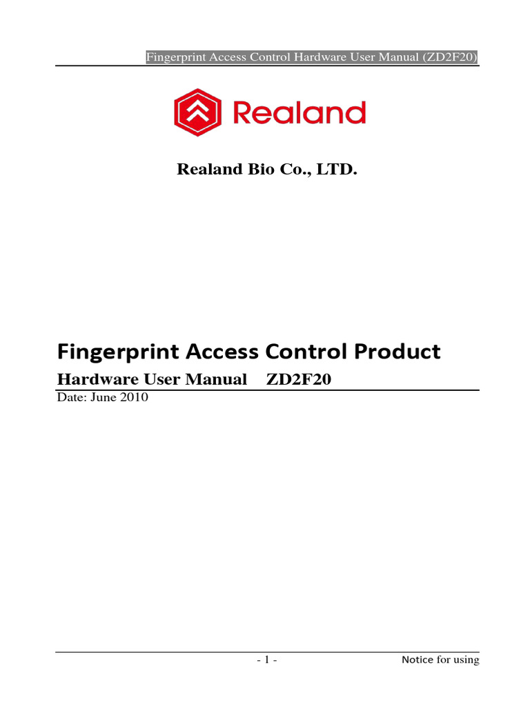 Fingerprint Access Control Hardware User Manual (ZD2F20) | PDF | Access Control | Menu (Computing)